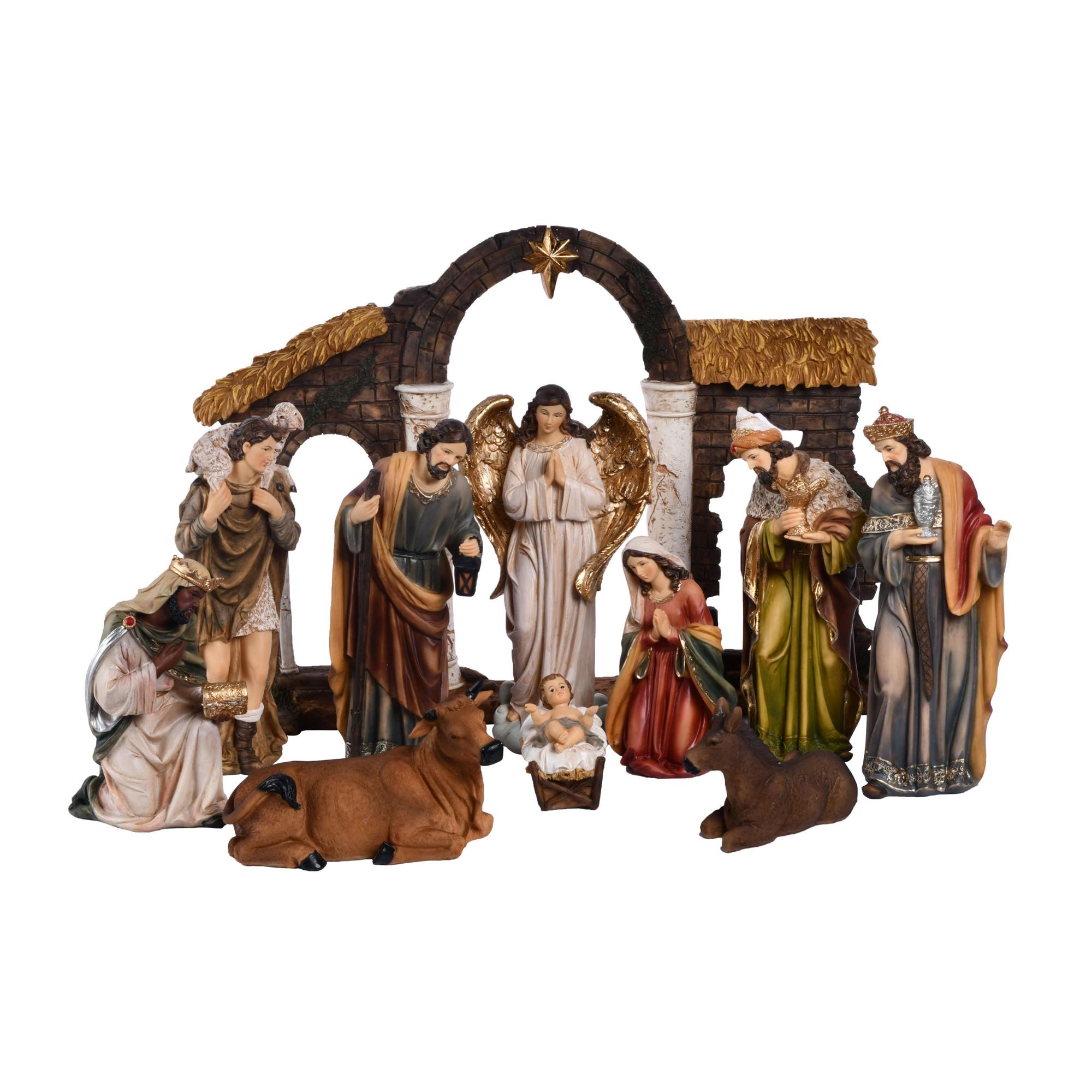 POLY S/12 NATIVITY SET W/STABL - Noritex