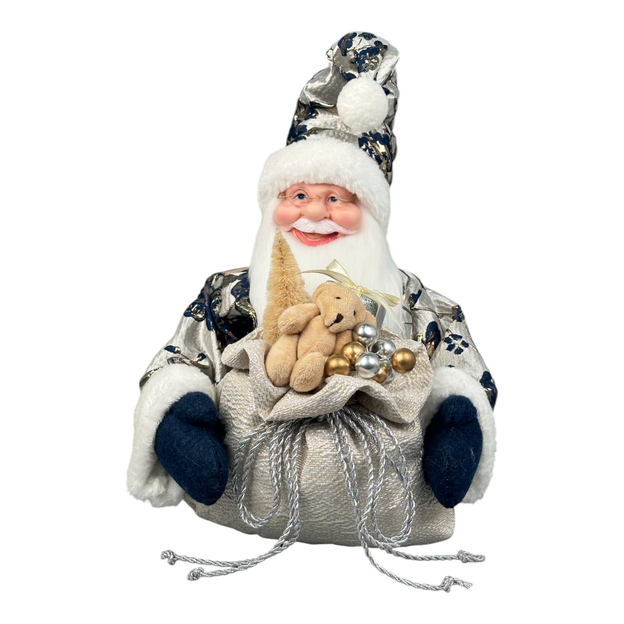 TREE TOP SANTA W/GIFT BAG 45cmH PLASTIC HEAD W/GLASSES - Noritex