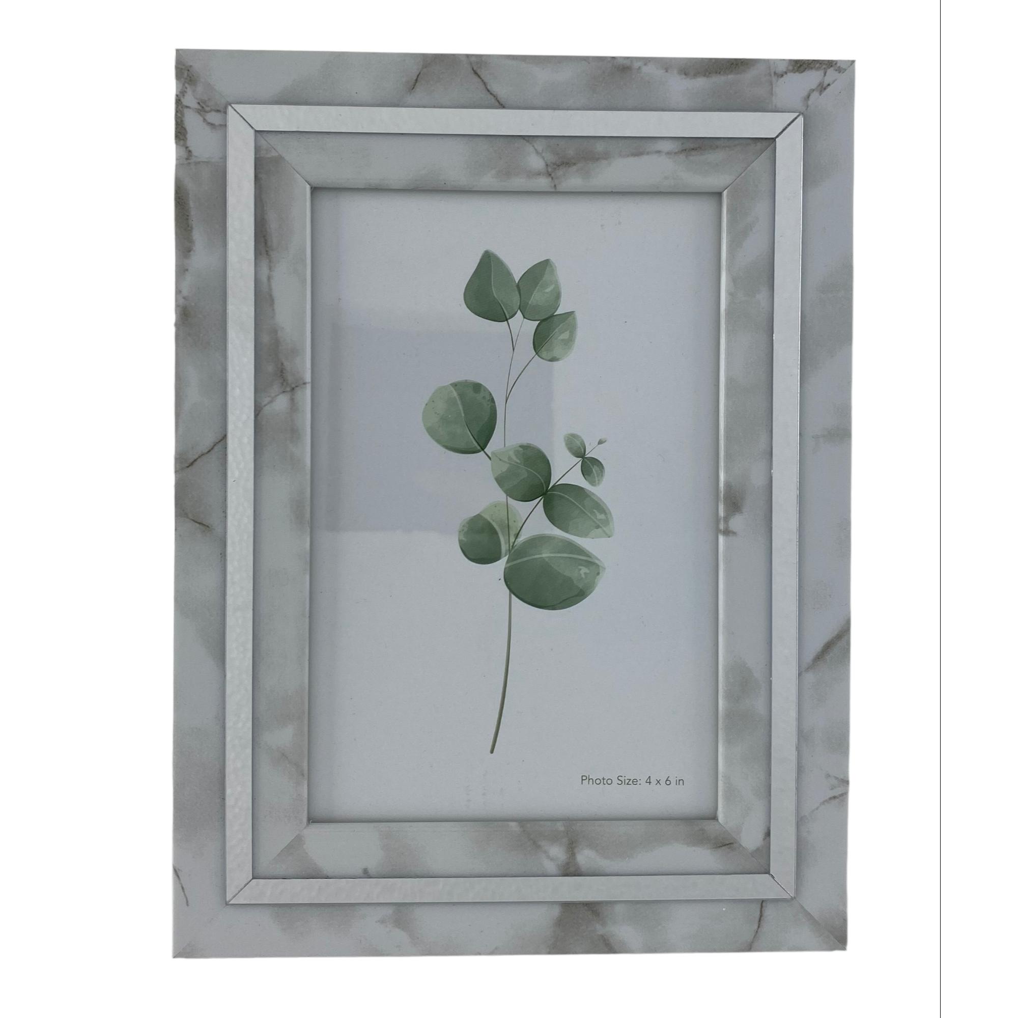 White marble PS frame with silver mirror bezel photo size:1 - Noritex