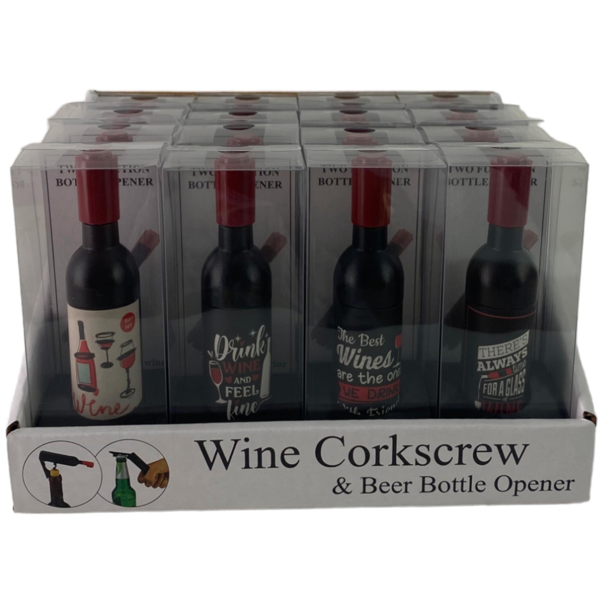Magnet red top bottle shaped corkscrew with beer opener func - Noritex